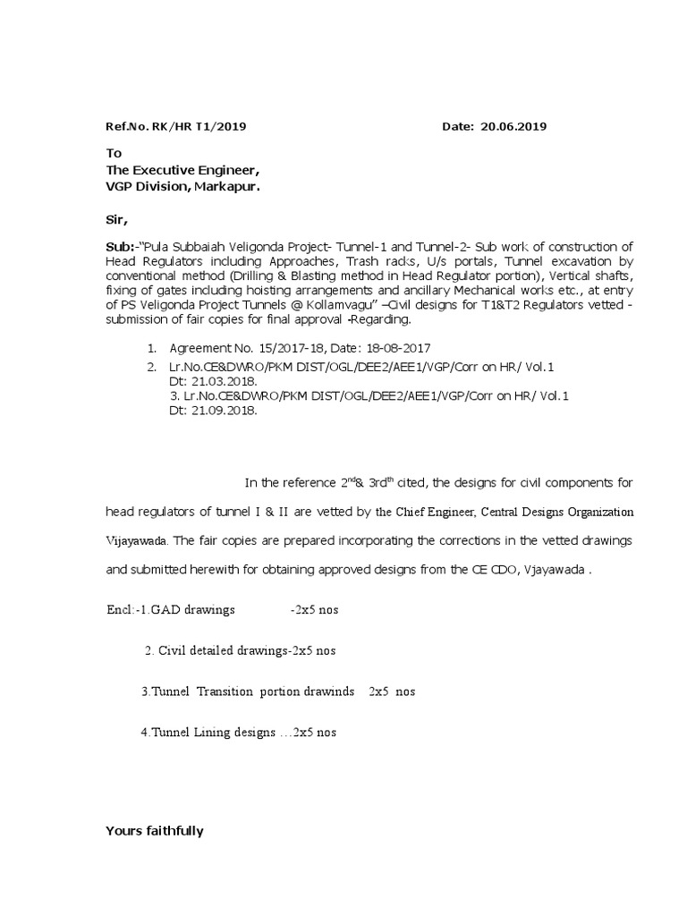 To The Executive Engineer, VGP Division, Markapur. Sir, Sub:-"Pula ...