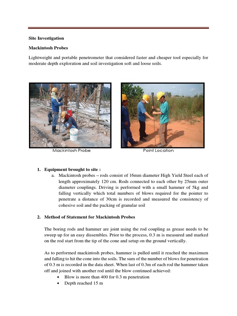 Site Investigation Mackintosh Probes: Mackintosh Probe Point Location | PDF
