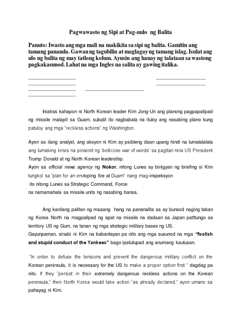 Example NG Paguulo NG Balita 2222 | PDF