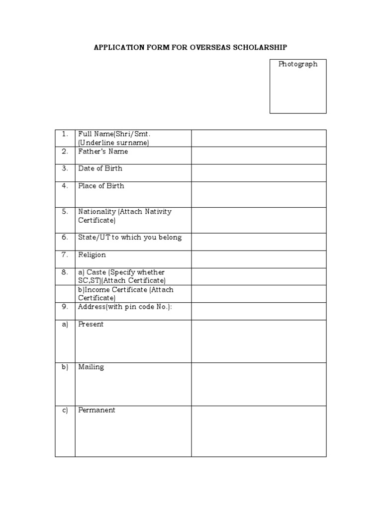 Overseas Scholarship Application Form | PDF | Social Science