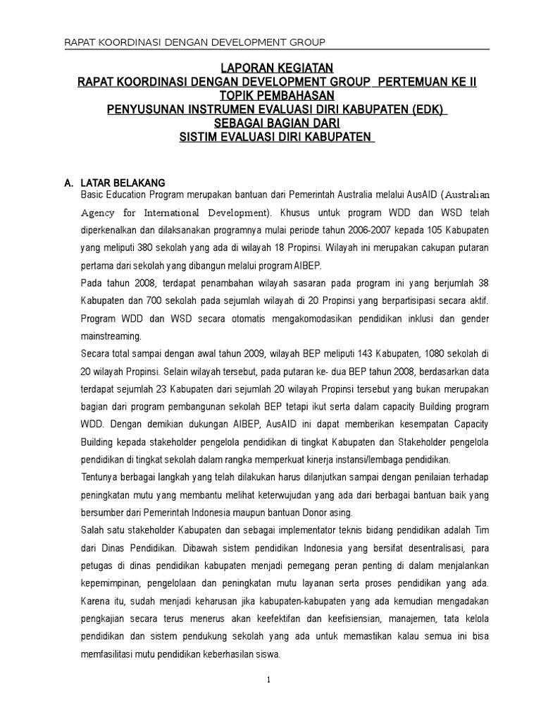 Laporan Rapat Koordinasi EDK 2009 | PDF