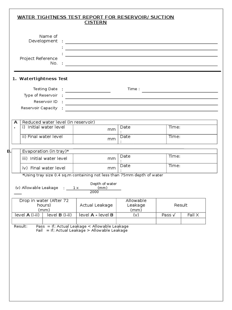 Form Water Tightness Test | PDF