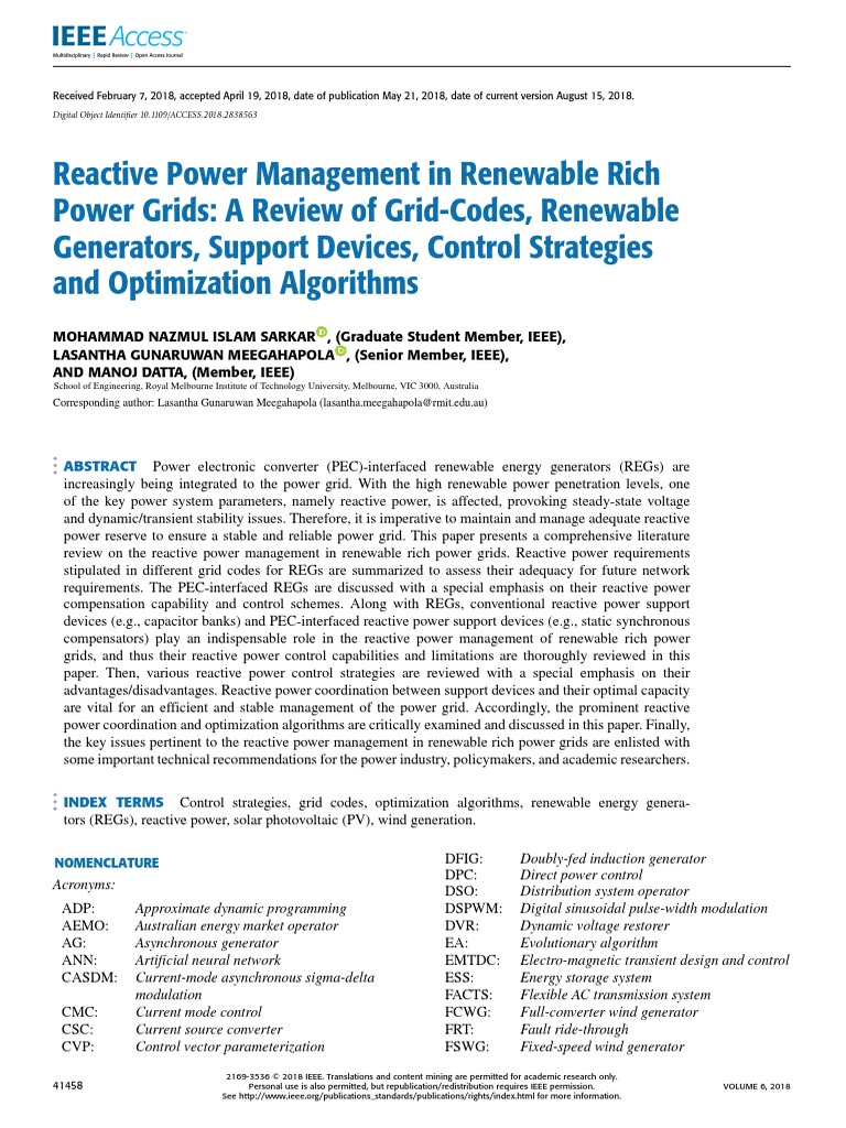 Reactive Power Management in Renewable Rich Power Grids: A Review of ...