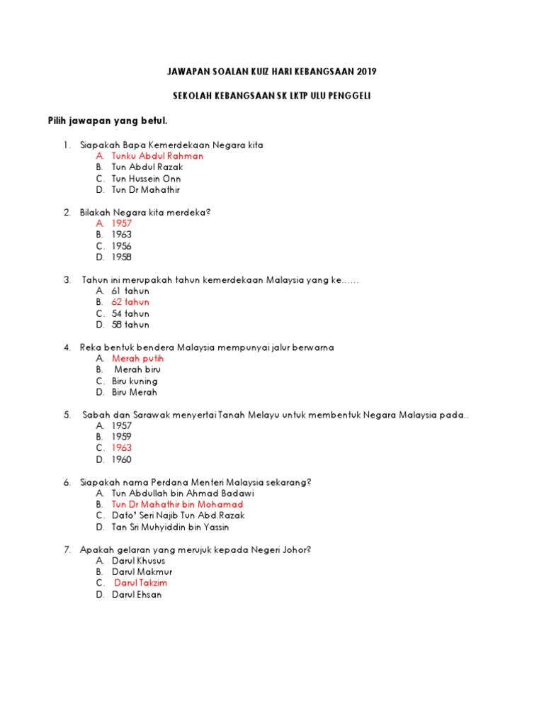 kuiz kemerdekaan sekolah rendah dengan jawapan - Anthony Ince