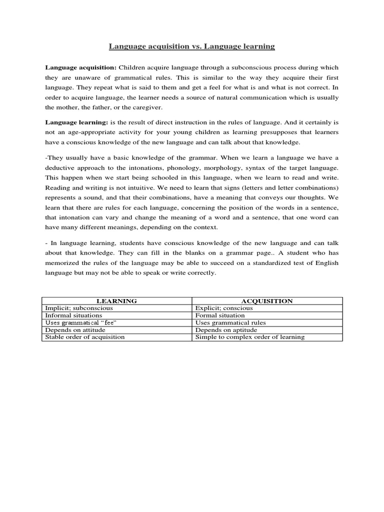 Language Acquisition vs. Language Learning | PDF