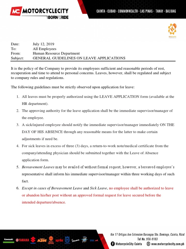 Leave Application Guidelines for Employees | PDF | Leave Of Absence ...