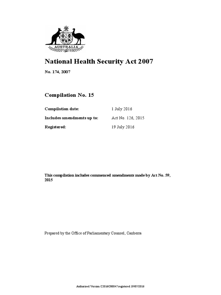 National Health Security Act 2007 Compilation | PDF | Royal Assent ...