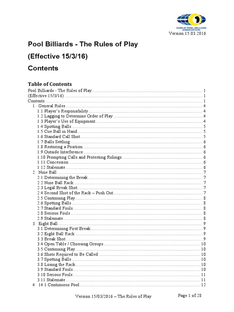 WPA New Rules PDF | PDF | Cue Sports | Pool (Cue Sports)