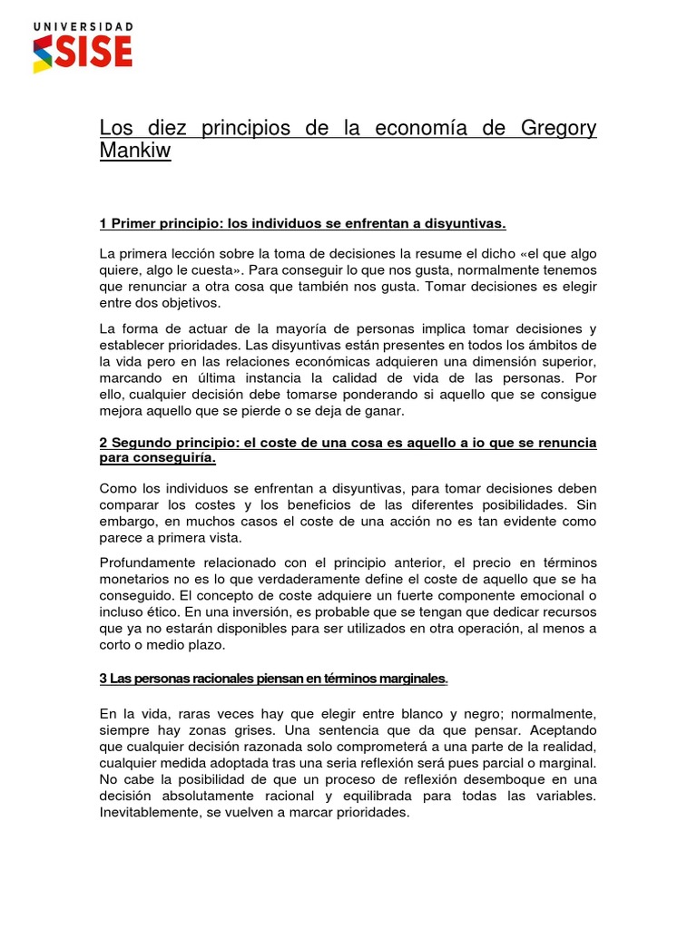 Los Diez Principios de La Economía de Gregory Mankiw | PDF | Inflación | Precios
