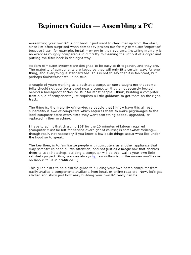 Beginners Guides - Assembling A PC | Download Free PDF | Electrical ...