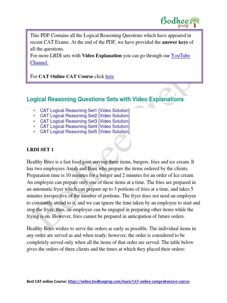 CAT Logical Reasoning Questions and Answer | PDF | Pizza | Finger