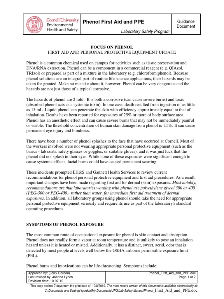 Phenol First Aid | Download Free PDF | Personal Protective Equipment ...