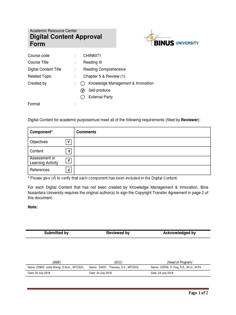 Digital Content Approval Form: Chapter 5 & Review | PDF | Copyright ...