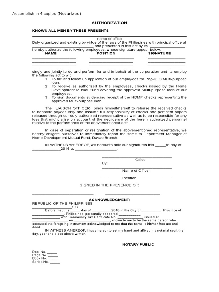 Pag-IBIG Loan Authorization Form | PDF | Notary Public | Private Law