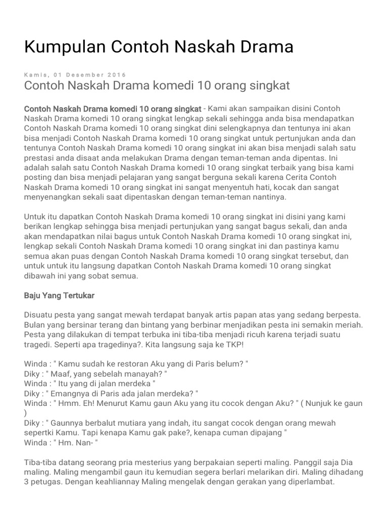 Kumpulan Contoh Naskah Drama: Contoh Naskah Drama Komedi 10 Orang ...