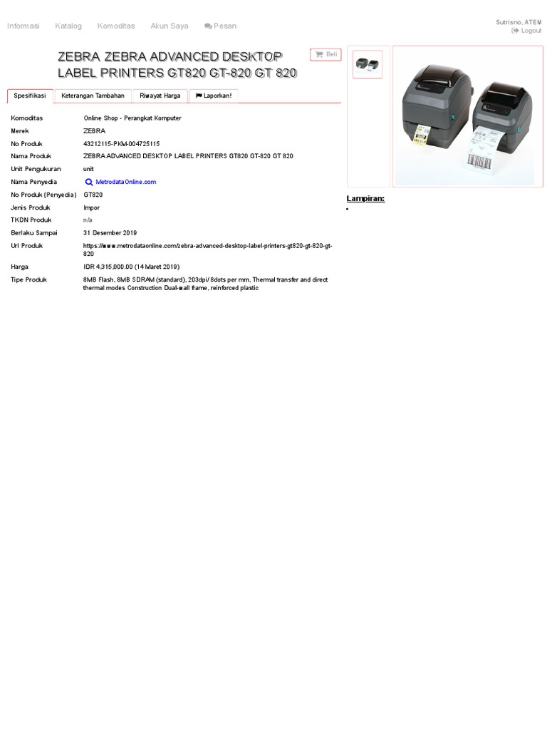 Zebra GT820 Label Printer Overview | PDF