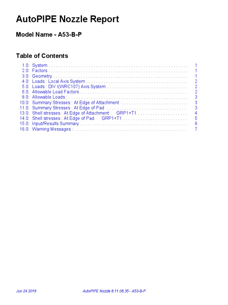 Autopipe Nozzle Report: Model Name - A53-B-P | PDF | Stress (Mechanics ...