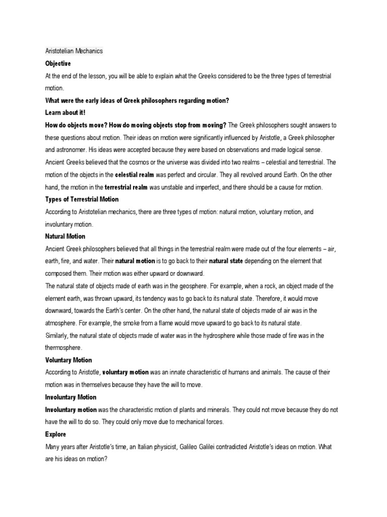 Explaining Terrestrial Motion: Aristotelian Mechanics and the Three ...