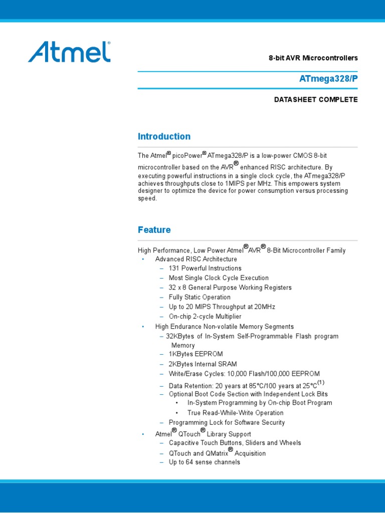 Atmel 42735 8 Bit AVR Microcontroller ATmega328 328P Datasheet | PDF | Microcontroller ...