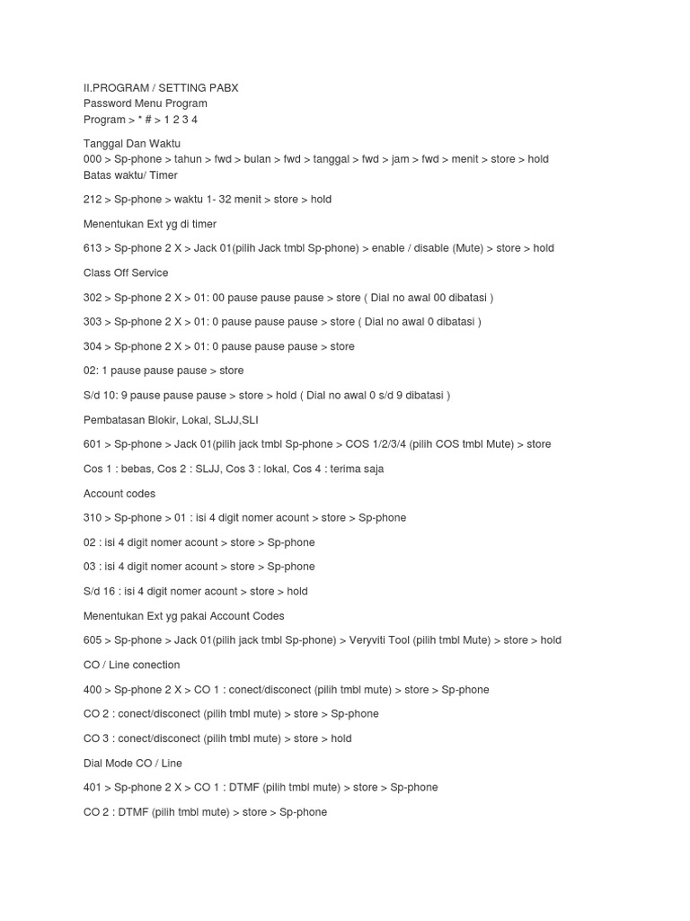 Setting Pabx | PDF | Equipment | Telephony