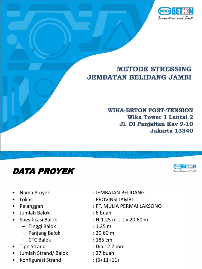 Metode Stressing Jembatan Belidang Jambi PCI H-125cm - L-20.60m - CTC-185 CM | PDF