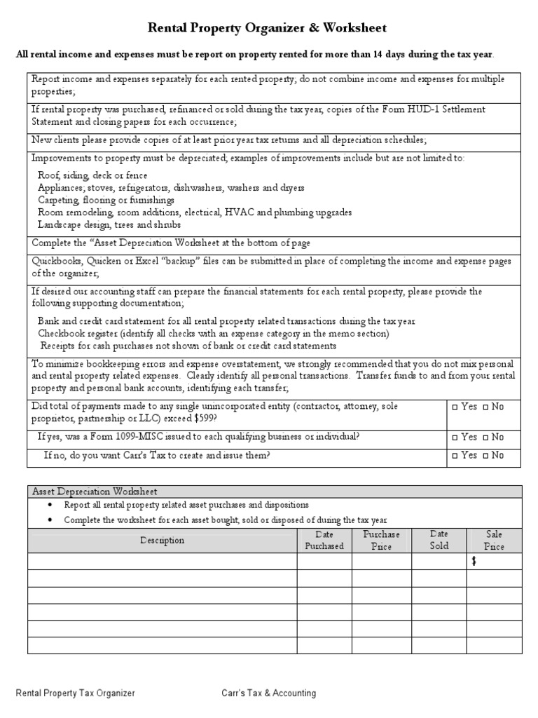 Rental Property Worksheet Template | PDF | Expense | Renting