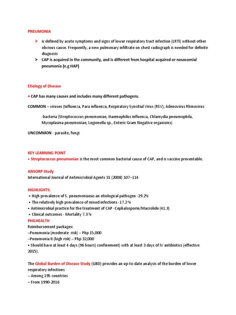 Pneumonia Reviewer | PDF | Pneumonia | Infection
