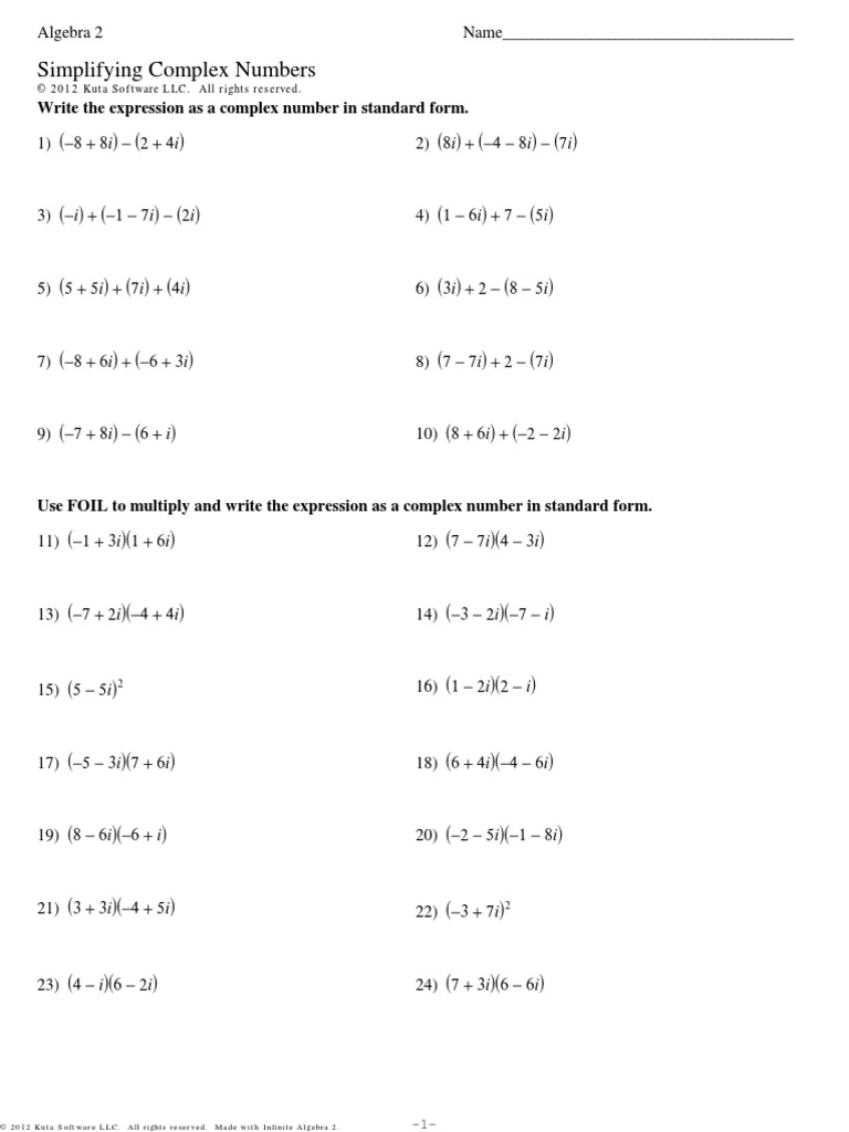 Simplifying Complex Numbers Worksheet – Owhentheyanks.com