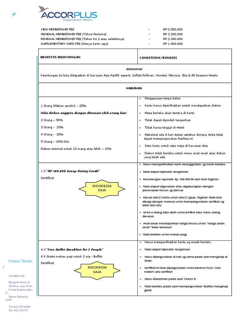 Benefits Membership Accor Plus 1 Foc | PDF
