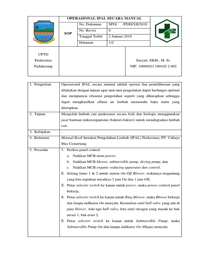 Master SOP (Operasional IPAL) | PDF