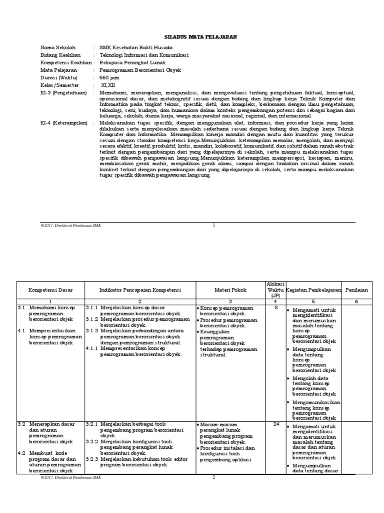 Silabus RPL Pemrogramman Berorientasi Objek | PDF | Seni | Teknologi & Rekayasa