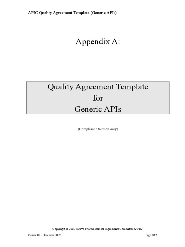 Quality Agreement Guideline Final December 2009 Clean Appendix A | PDF | Specification ...