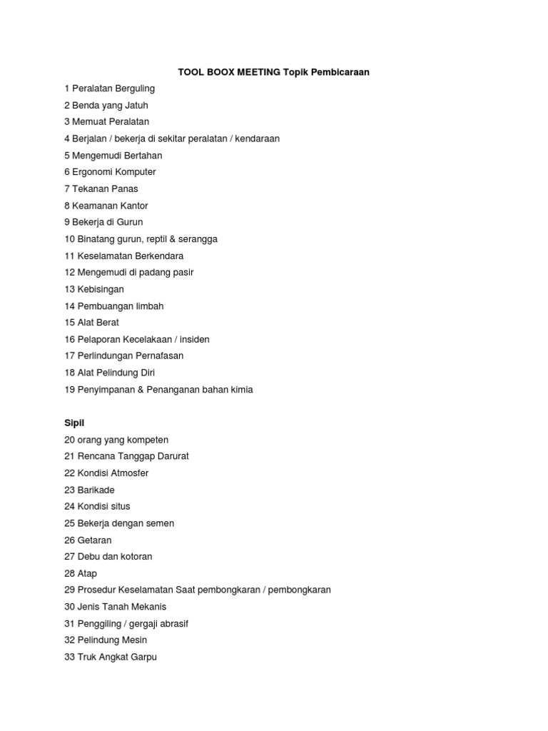 Materi Tool Box Meeting | PDF