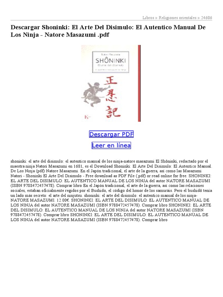 Shoninki El Arte Del Disimulo El Autentico Manual de Los Ninja | PDF