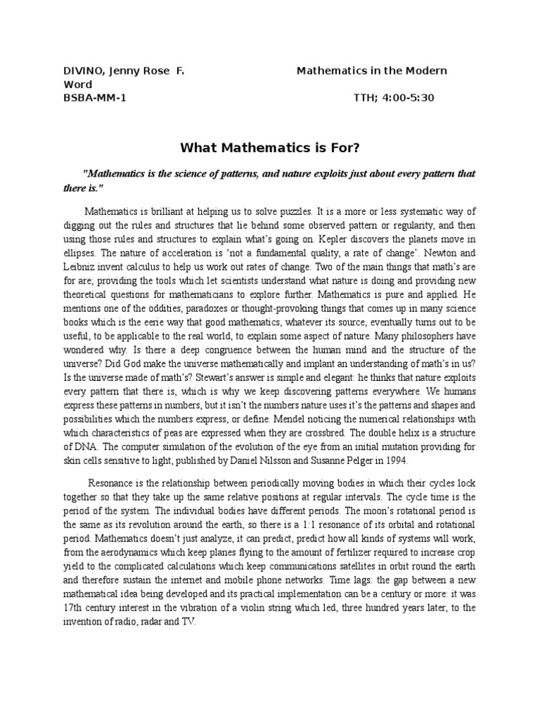 What Is Mathematics Is For | PDF | Thought | Teaching Mathematics