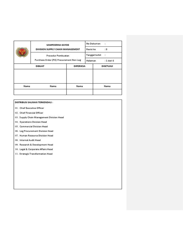 Draft - SOP Pembuatan PO Procurement Non Log - Ver.1 | PDF