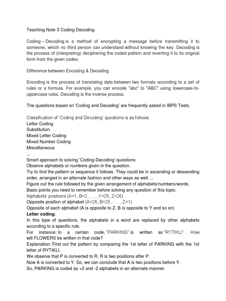 Note 3 Coding Decoding | Download Free PDF | Question | Semiotics