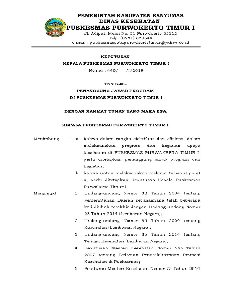 CONTOH SK Penanggung Jawab Program | PDF