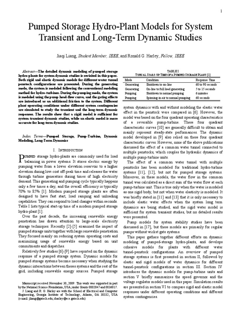 Pumped Storage Hydro-Plant Models For System Transient and Long-Term ...