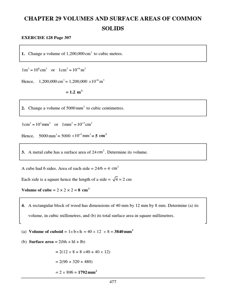 Volumes and Surface Areas Exercises | PDF | Volume | Sphere