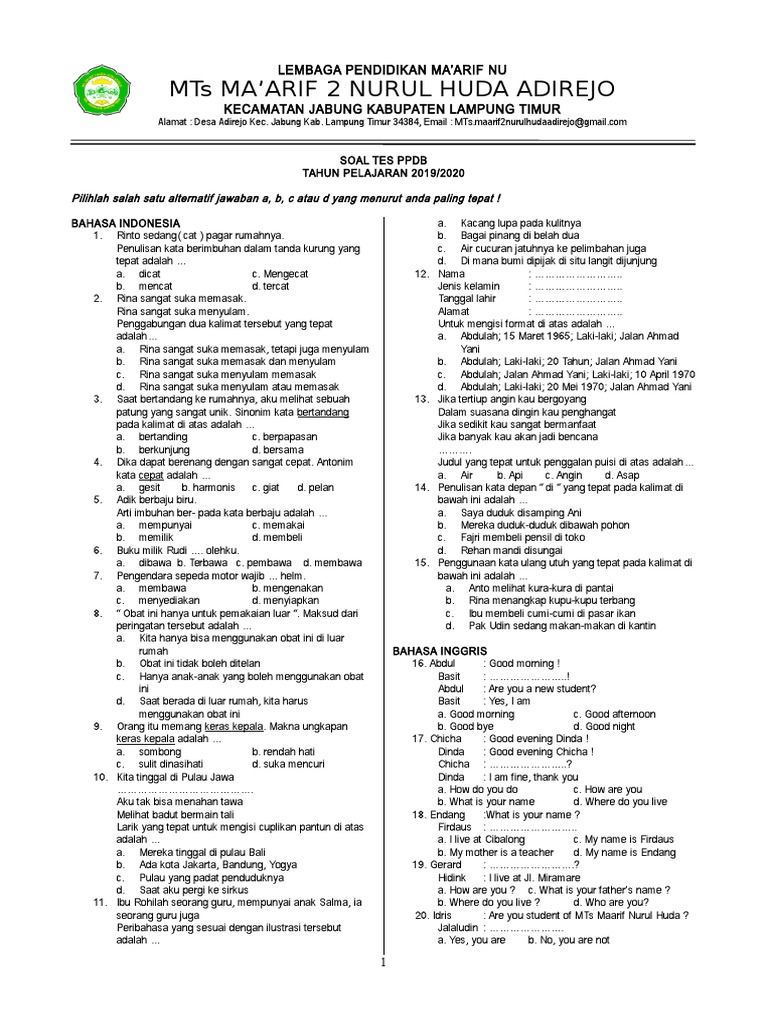 Soal PPDB Mts NH | PDF