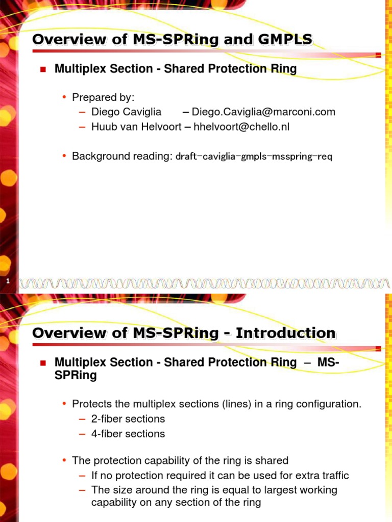 Overview of Ms-Spring and GMPLS: Multiplex Section - Shared Protection ...