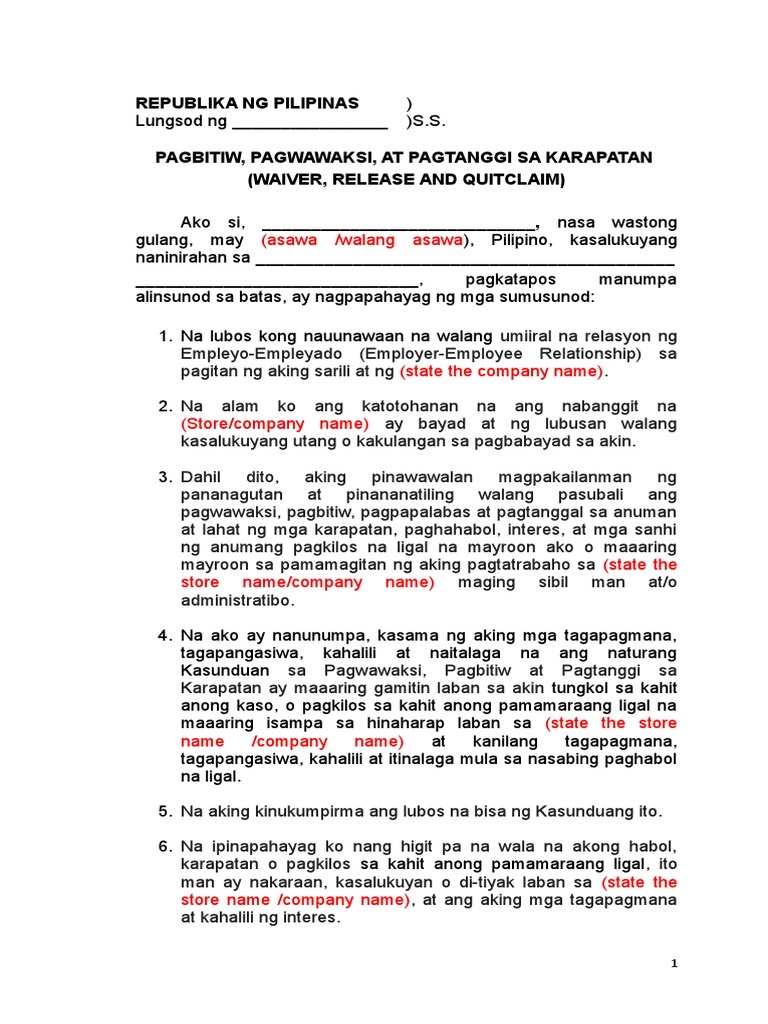 Quit Claim Tagalog | PDF