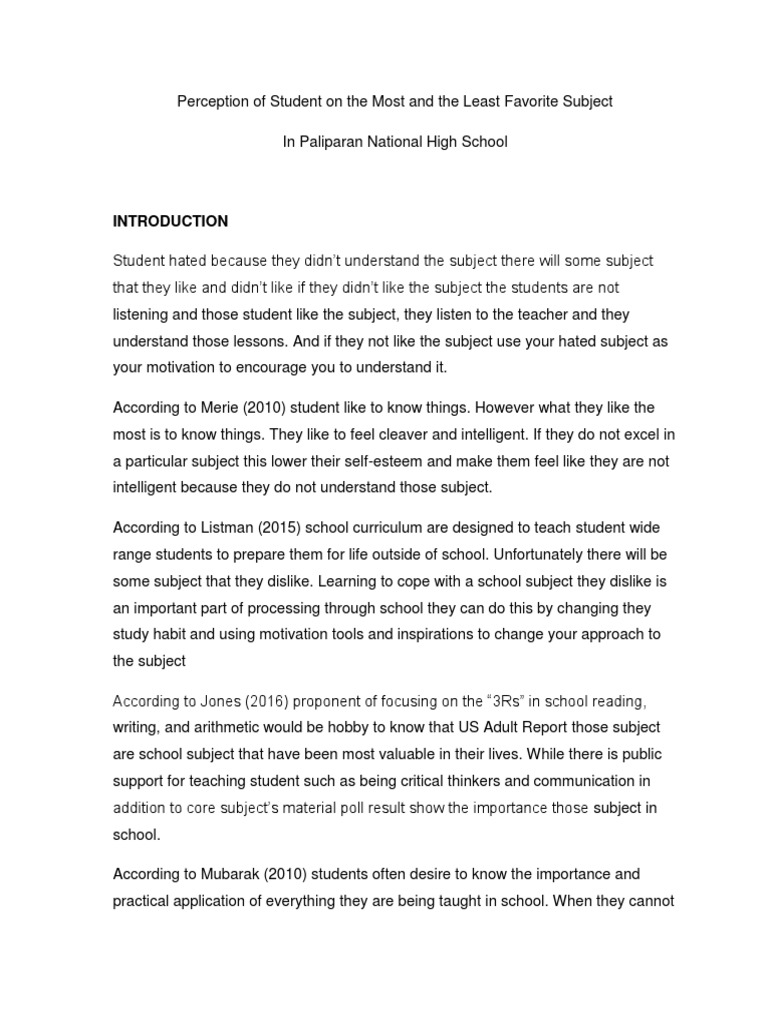 Perception For Most Hated Subject | PDF | Curriculum | Motivation