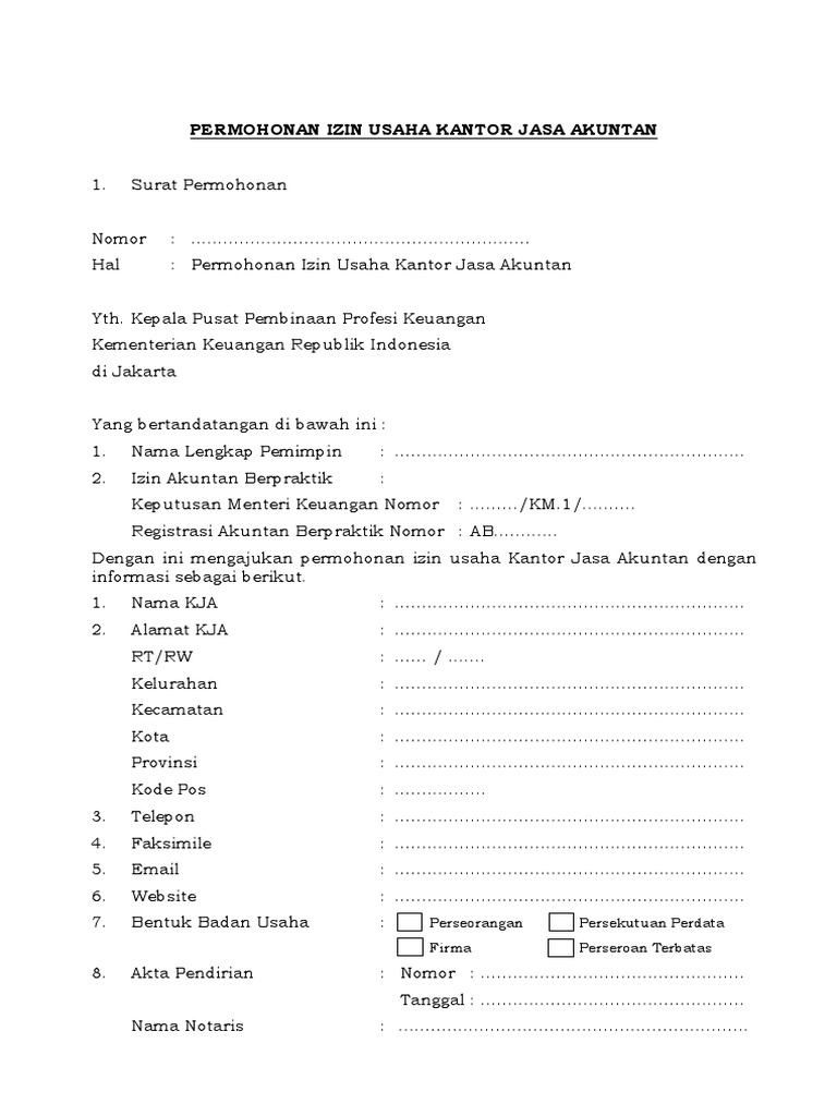 Formulir - Izin Usaha Kja | PDF
