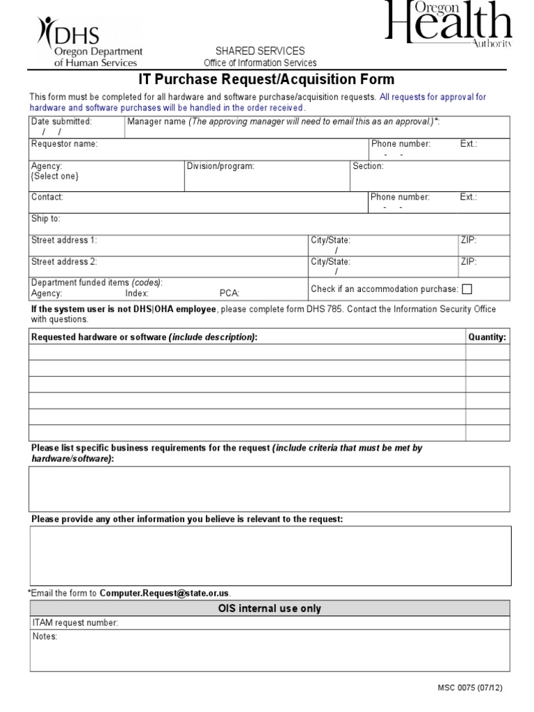 IT Purchase Request/Acquisition Form: Shared Services | PDF ...