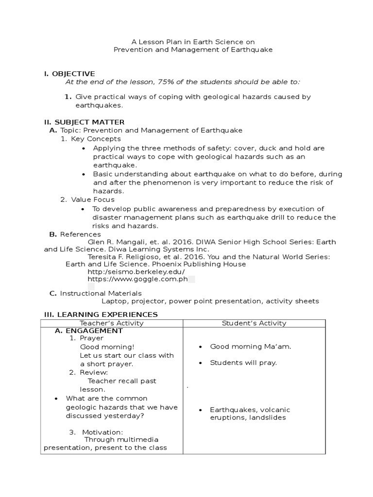 LP For Demo Teaching-Final | PDF | Hazards | Earthquakes