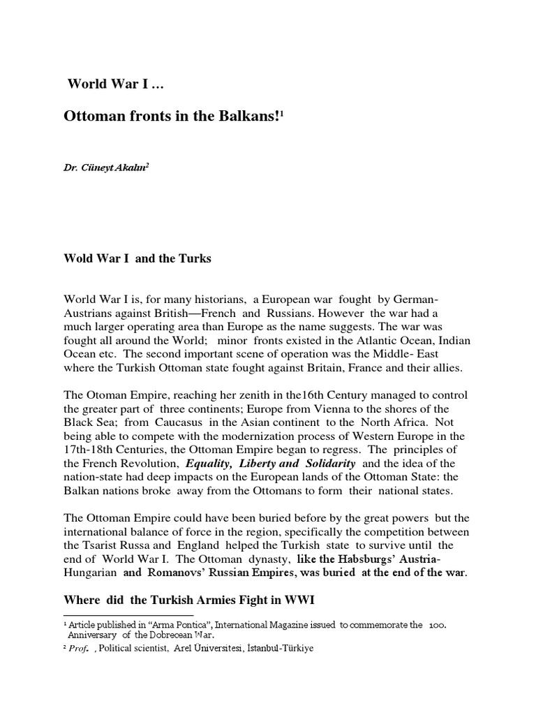 Ottoman Fronts in The Balkans!: World War I | PDF | Ottoman Empire ...