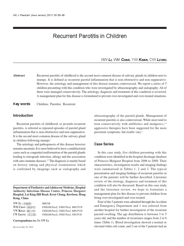 Recurrent Parotitis in Children:, WM C, Yw K, CW L | PDF | Epidemiology ...