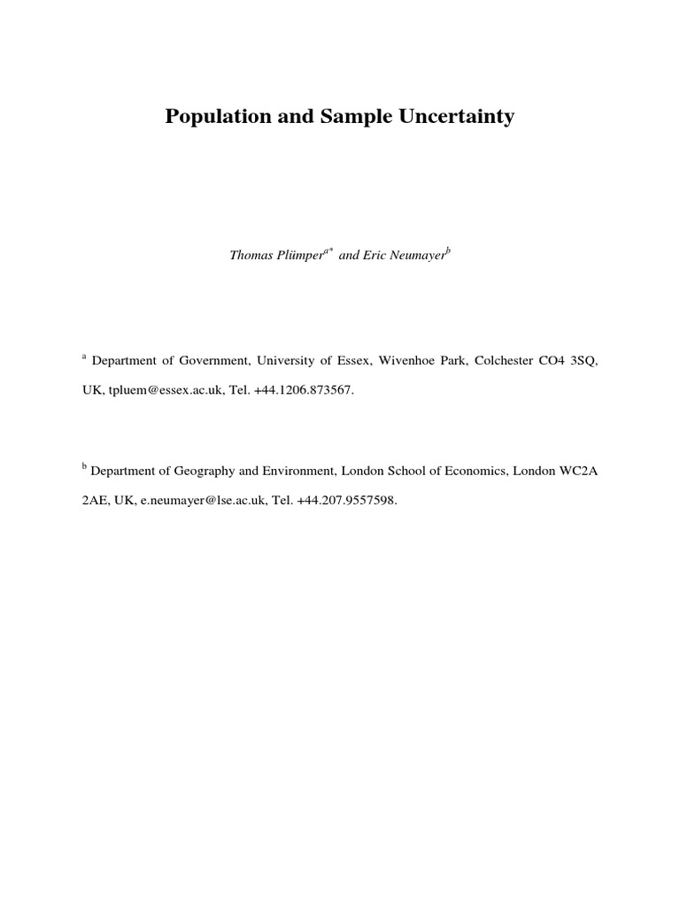 Population Sample Uncertainty | PDF | Errors And Residuals | Resampling ...